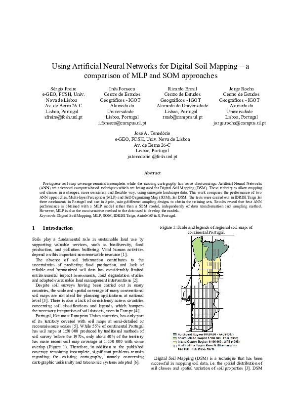 (PDF) Using Artificial Neural Networks for Digital Soil Mapping – a comparison of MLP and SOM ...