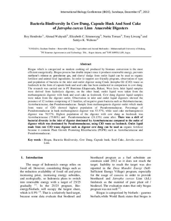Bacteria Biodiversity In Cow Dung, Capsule Husk And Seed Cake of ...