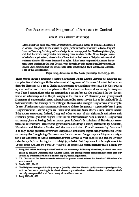 (PDF) The 'Astronomical Fragments' of Berossos in Context