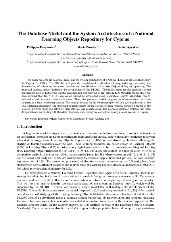 (PDF) The Database Model and the System Architecture of a National Learning