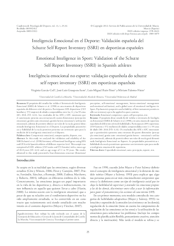 (PDF) Inteligencia Emocional en el Deporte: Validación española del ...