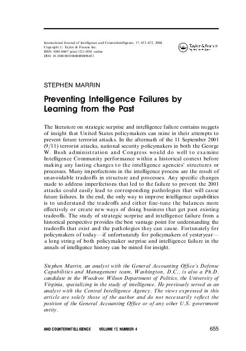 (PDF) Preventing Intelligence Failures by Learning from the Past