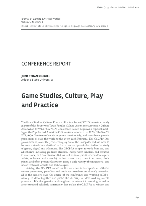 (PDF) Game Studies, Culture, Play, and Practice