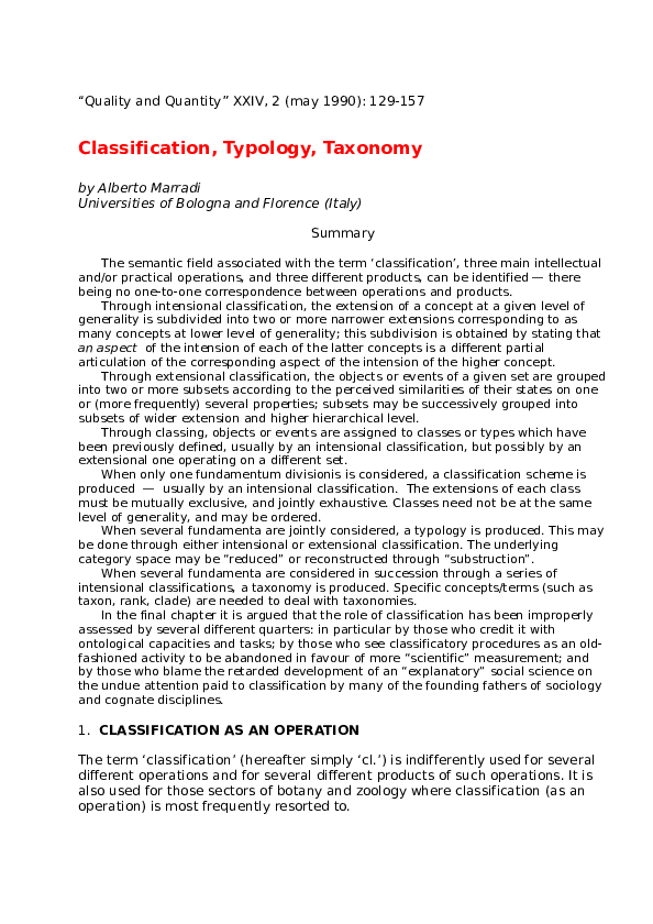 (DOC) Classification, typology, taxonomy