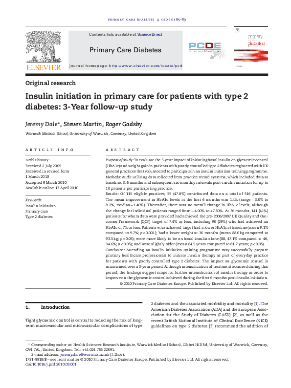 Insulin initiation in primary care for patients with type 2 diabetes