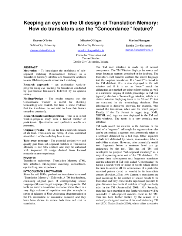 (PDF) Keeping an eye on the UI design of Translation Memory: how do ...