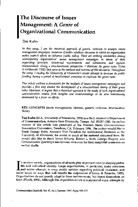 (PDF) The discourse of issues management: A genre of organizational ...