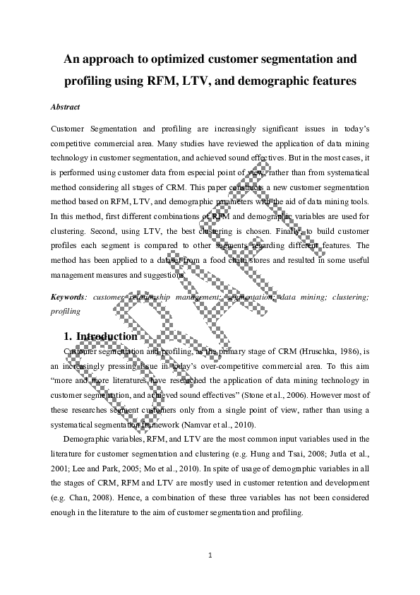 (PDF) An approach to optimized customer segmentation and profiling using RFM, LTV, and ...