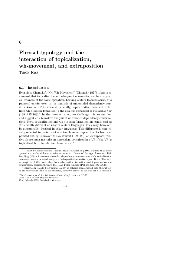 (PDF) Phrasal typology and the interaction of topicalization, wh ...