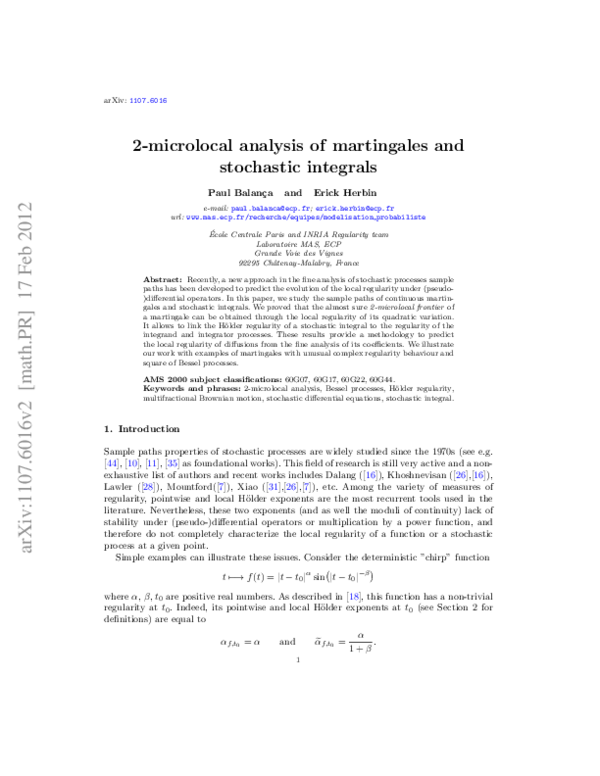 (PDF) 2-microlocal analysis of martingales and stochastic integrals