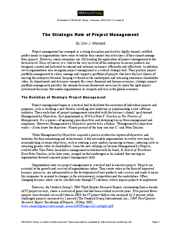 (PDF) The strategic Role of Project management