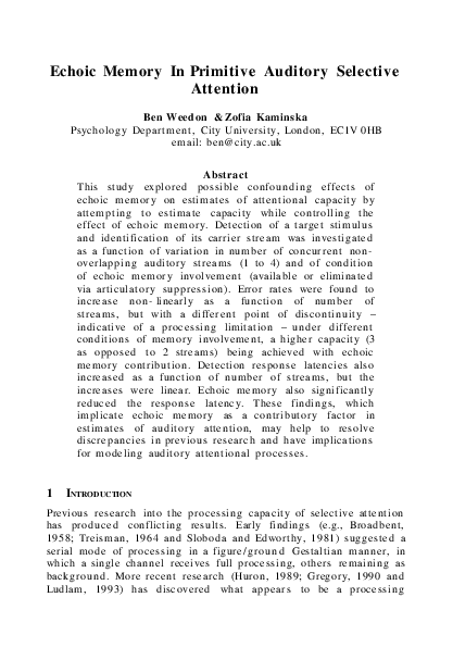 (PDF) Echoic Memory In Primitive Auditory Selective Attention