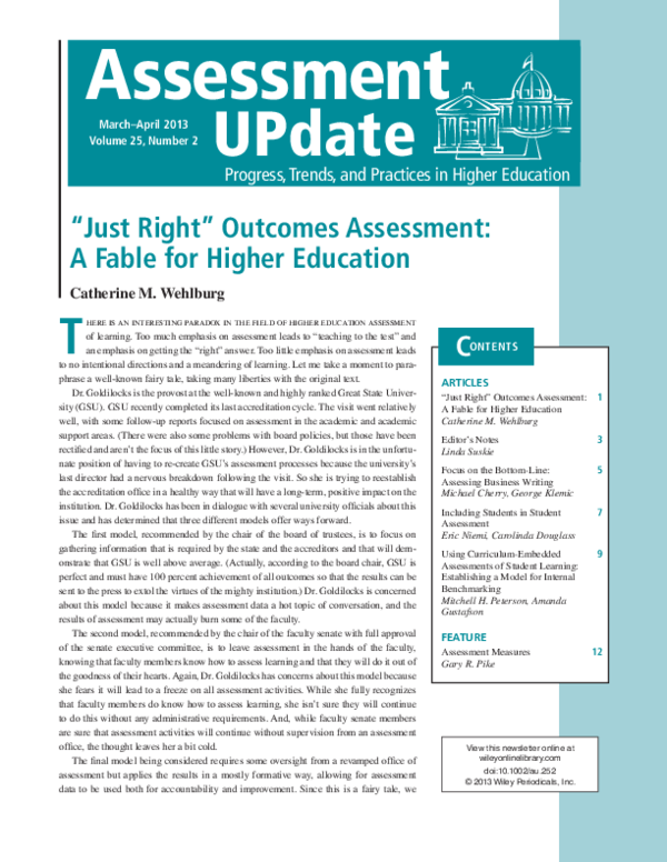 (PDF) Just Right Outcomes Assessment: A Fable for Higher Education