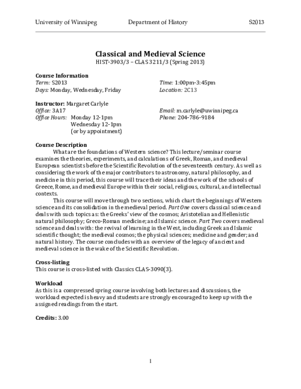(PDF) Syllabus: Ancient and Medieval Science