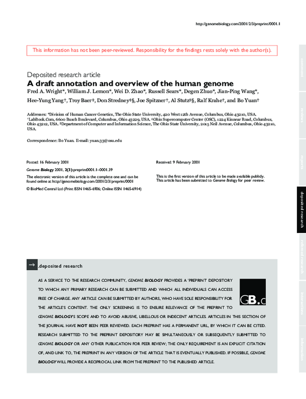 (PDF) A draft annotation and overview of the human genome