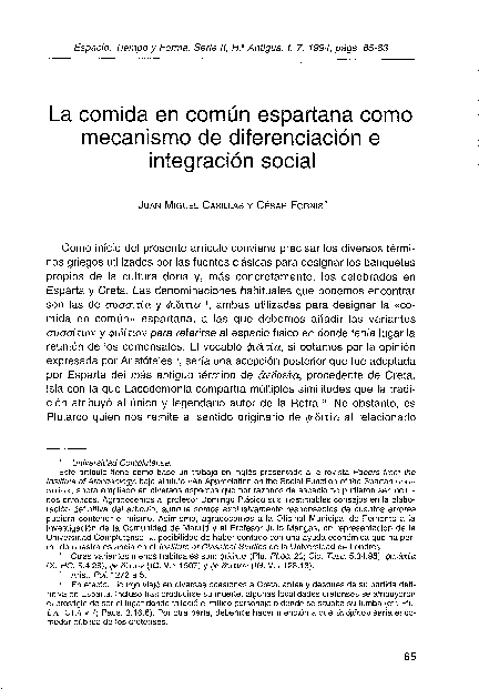 (PDF) La función social de la syssitia o comida comunitaria espartana