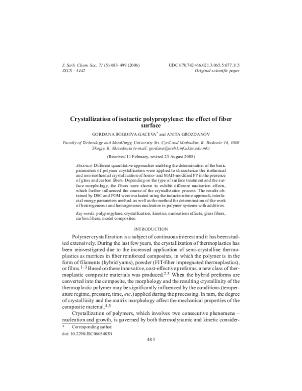 (PDF) Crystallization of isotactic polypropylene: the effect of fiber ...