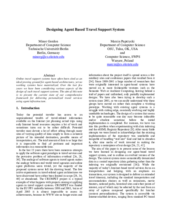 (PDF) Designing Agent Based Travel Support System