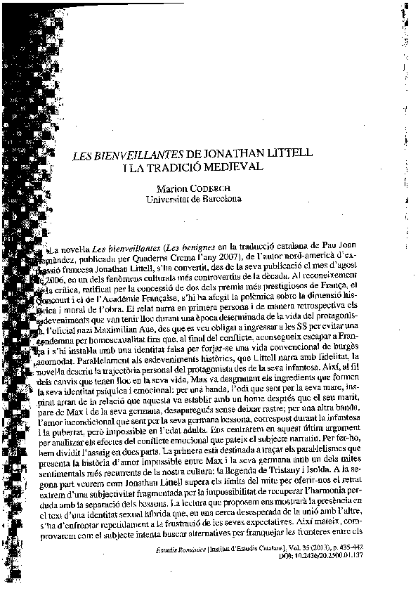 (PDF) Les Bienveillantes de Jonathan Littell i la tradició medieval