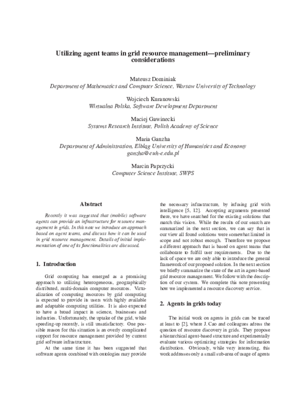 (PDF) Agent Teams for Grid Resource Management