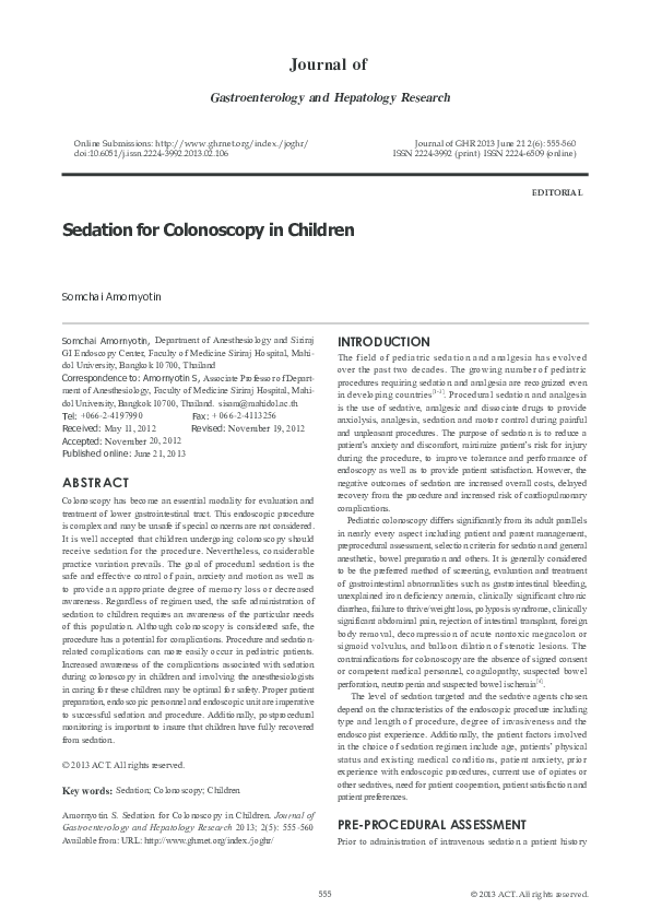 (PDF) Sedation for colonoscopy in children.