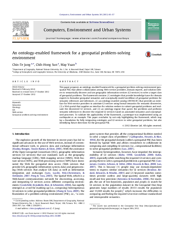 Pdf An Ontology Enabled Framework For A Geospatial Problem Solving