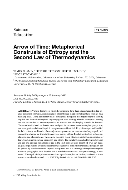 (PDF) Arrow of time - Metaphorical Construals of Entropy and the second ...