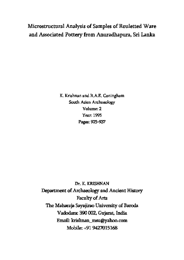 (PDF) Microstructural Analysis of Samples of Rouletted Ware and ...