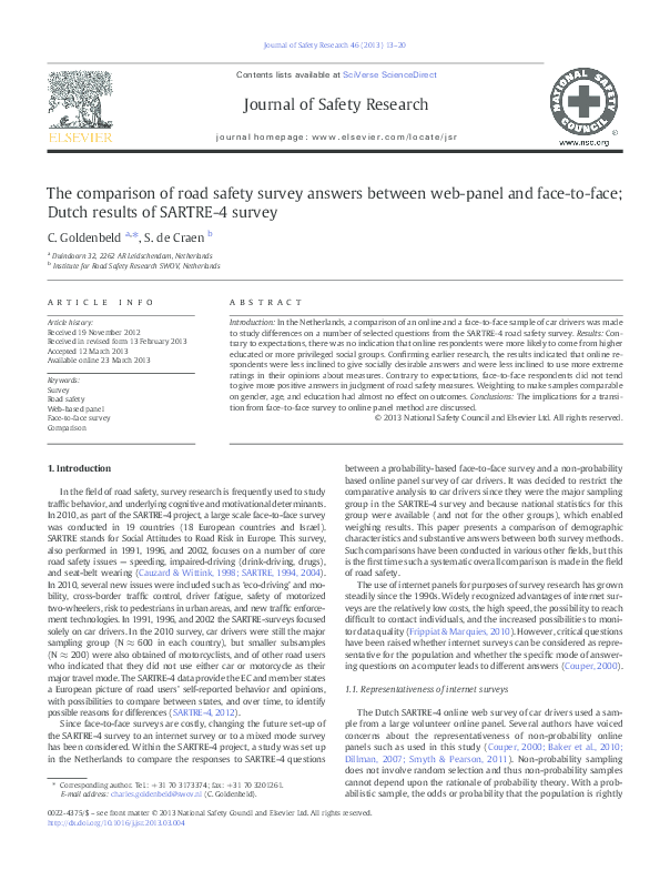 (PDF) The comparison of road safety survey answers between web-panel ...