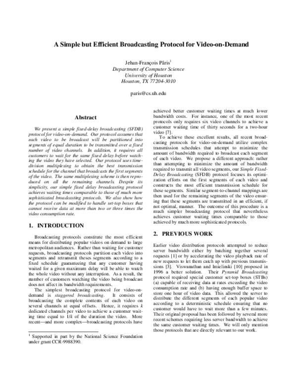 Pdf A Simple But Efficient Broadcasting Protocol For Video On Demand