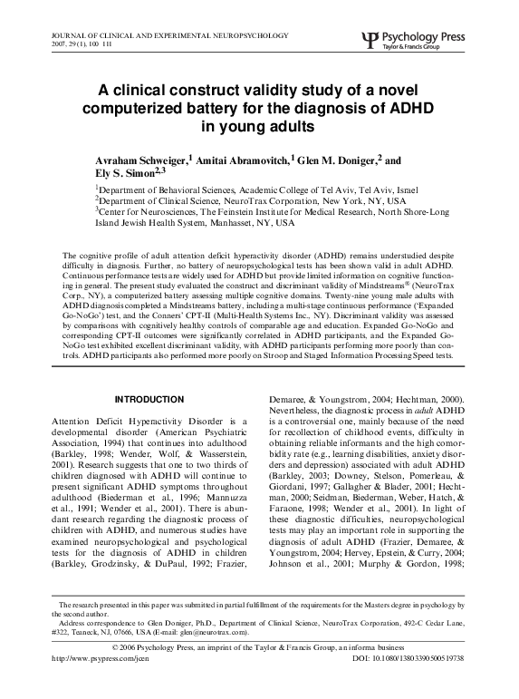 (PDF) A clinical construct validity study of a novel computerized ...