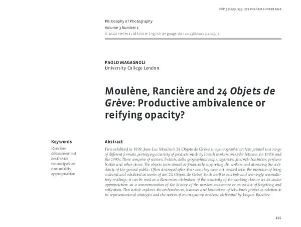 Moulène, Rancière and 24 Objets de Grève: Productive ambivalence or ...