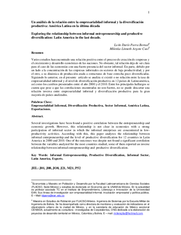 (PDF) Un análisis de la relación entre la empresarialidad informal y la ...