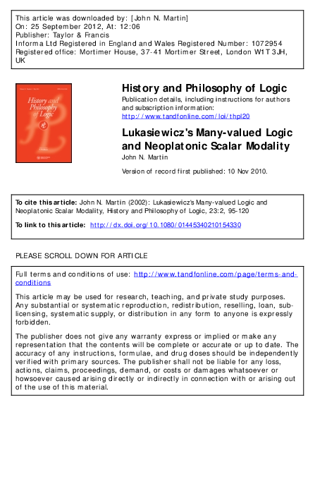 (PDF) Lukasiewicz' Many-valued Logic & Neoplatonic Scalar Modality