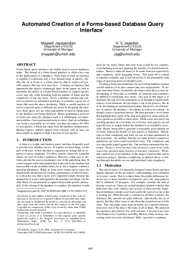 (PDF) Automated creation of a forms-based database query interface