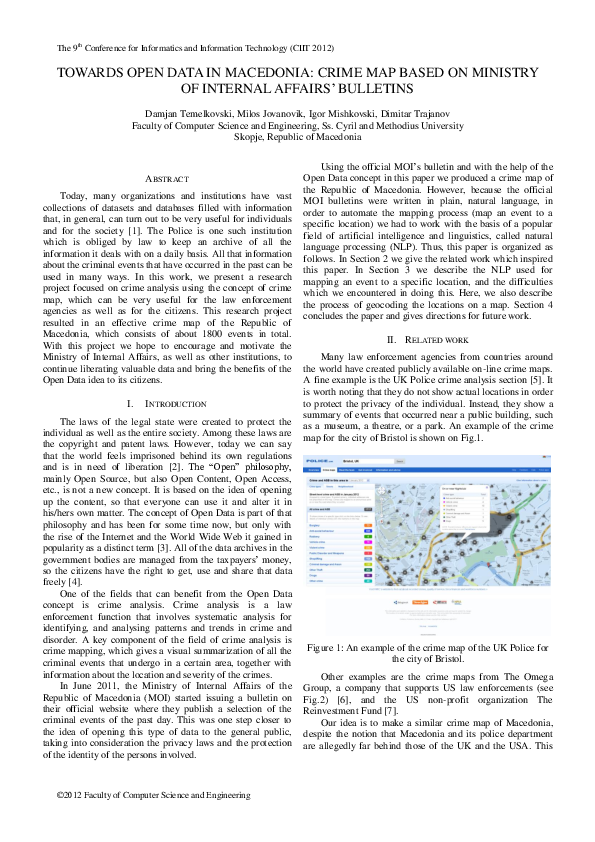 (PDF) Towards Open Data in Macedonia: Crime Map Based on Ministry of ...