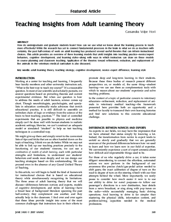 (PDF) Teaching Insights from Adult Learning Theory