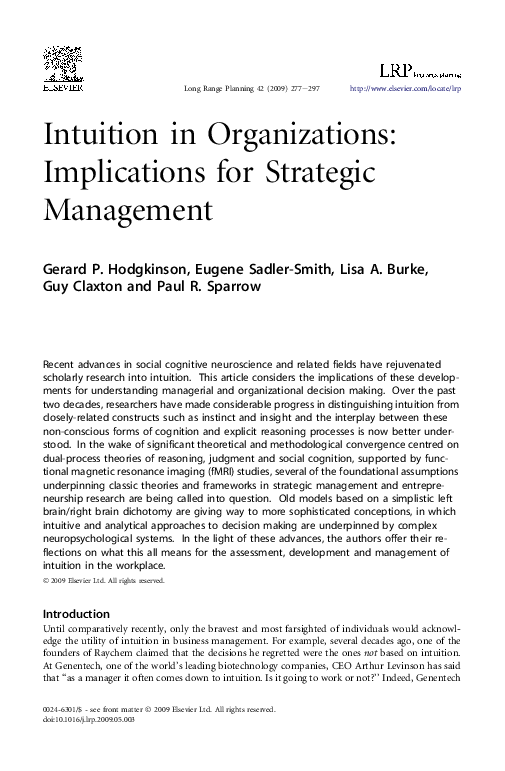 (PDF) intuition and decision making