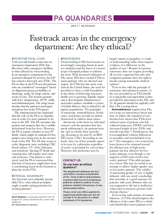 (PDF) Fast-track areas in the emergency department: Are they ethical?