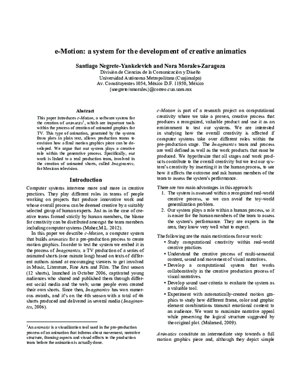 (PDF) e-Motions a system for the development of creative animatics