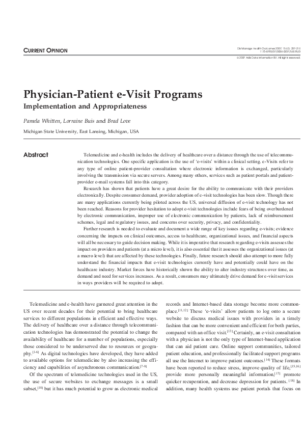 (PDF) Physician-patient e-visit programs: implementation and ...