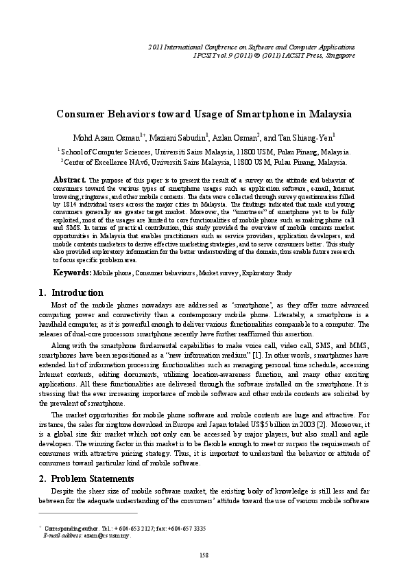 (PDF) Consumer Behaviors toward Usage of Smartphone in Malaysia