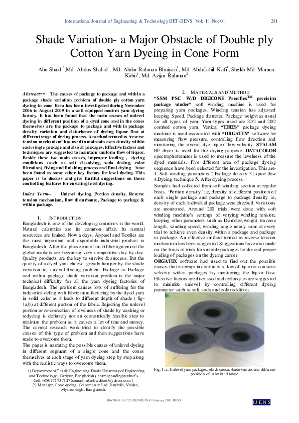 (PDF) Shade variation- a major obstacle of double ply cotton yarn ...