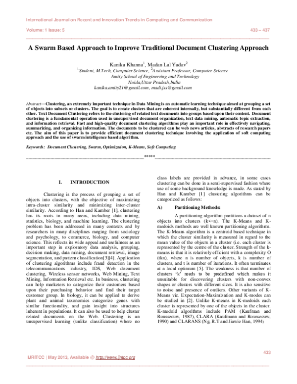 (PDF) A Swarm Based Approach to Improve Traditional Document Clustering ...