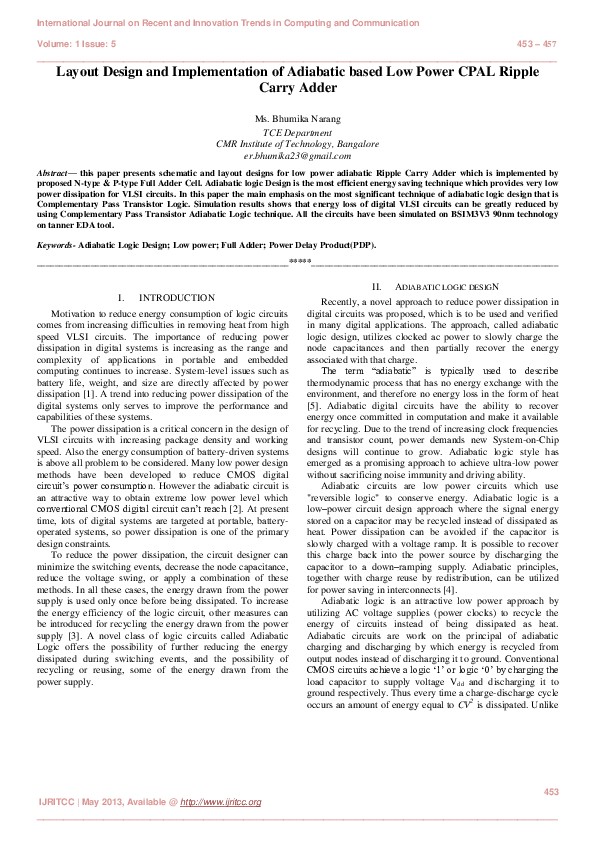 Pdf Layout Design And Implementation Of Adiabatic Based Low Power
