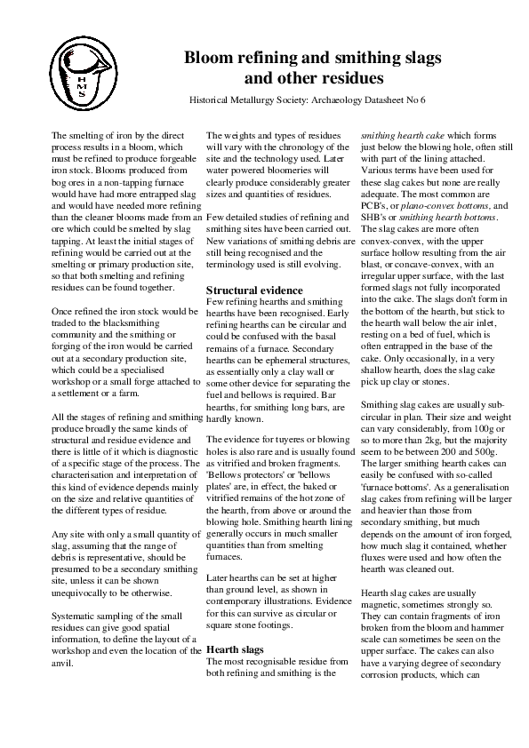 (PDF) Archaeological Datasheet No 6 : Bloom Refining and Smithing ...