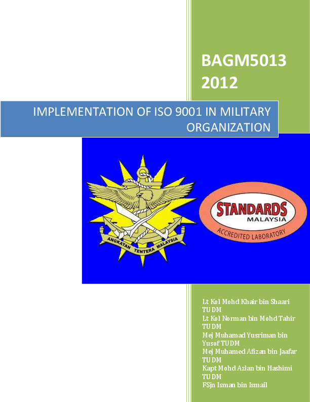 (DOC) IMPLEMENTATION OF ISO 9001 IN MILITARY ORGANIZATION