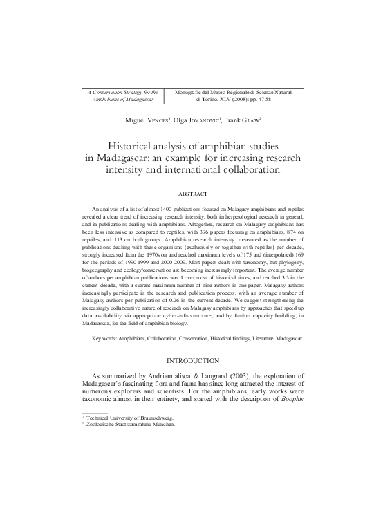 (PDF) Historical analysis of amphibian studies in Madagascar: an ...