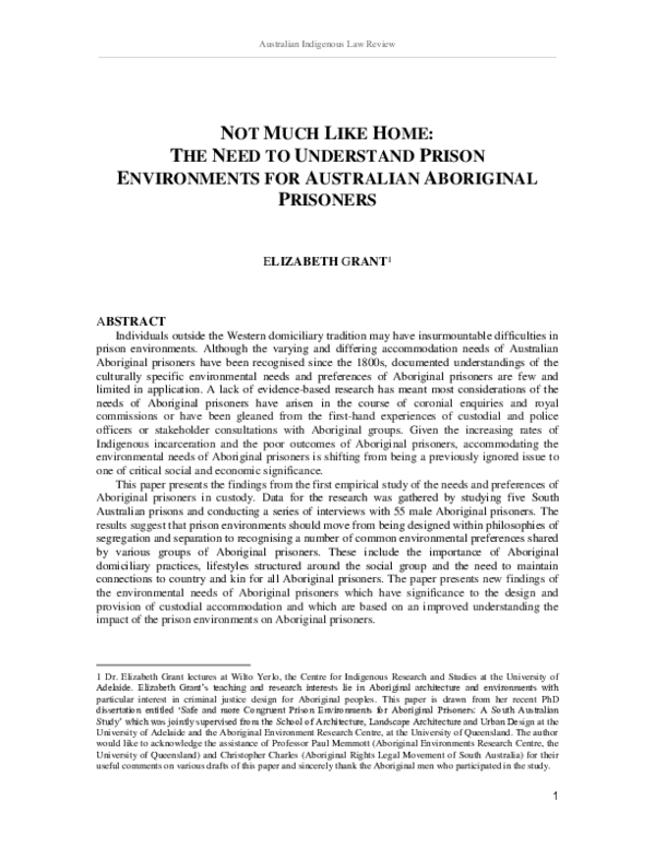 (PDF) Grant E. (2009), 'Prison Environments for Australian Aboriginal ...