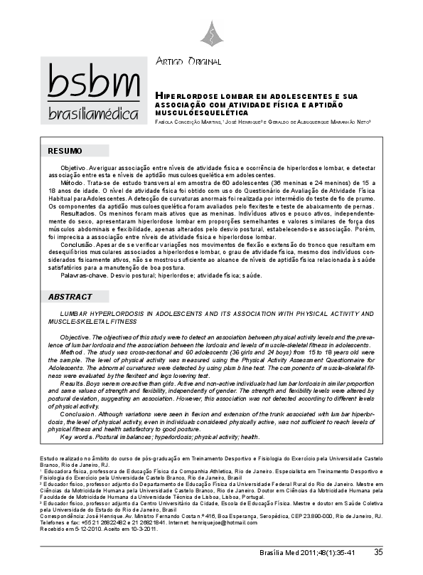 (PDF) Hiperlordose lombar em adolescentes e sua associação com ...